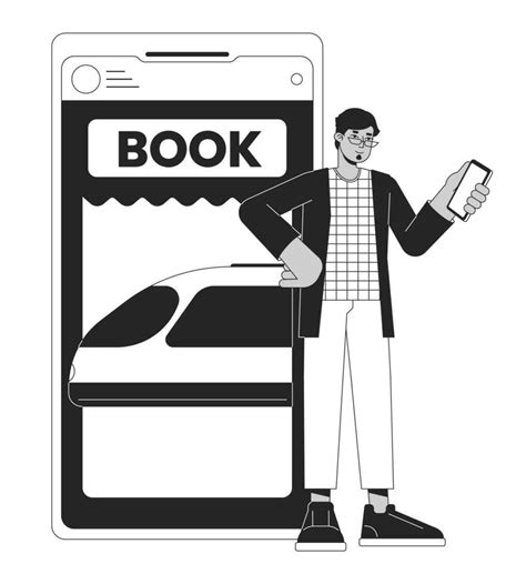 Tourist Buying Tickets On Train Bw Concept Vector Spot Illustration