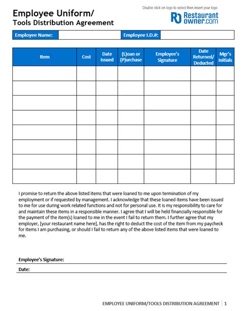 Uniform Agreement Form Template