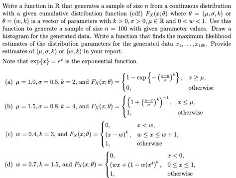 Solved Write A Function In R That Generates A Sample Of Chegg Com