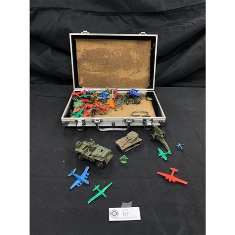 Case Of Vintage Army Men Planes Jeeps Etc Toys
