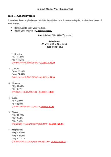 Calculating Relative Atomic Mass Teaching Resources