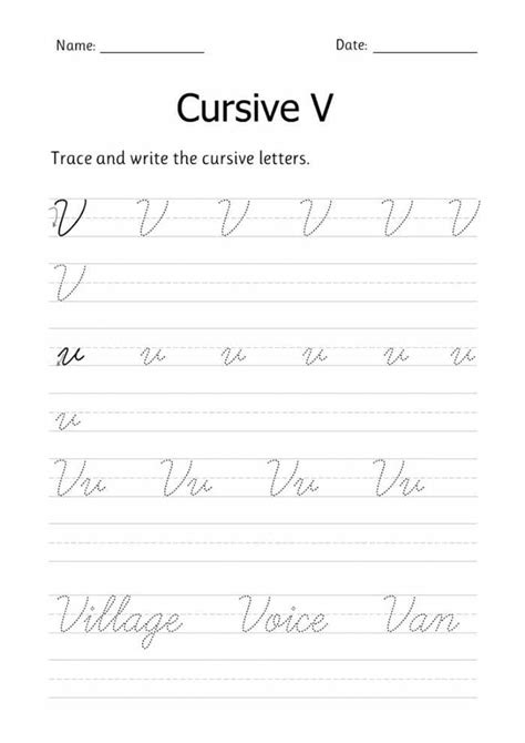 Printable Cursive V Letter Printablelib
