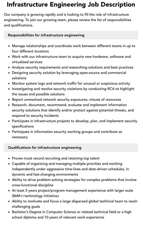 Infrastructure Engineering Job Description Velvet Jobs