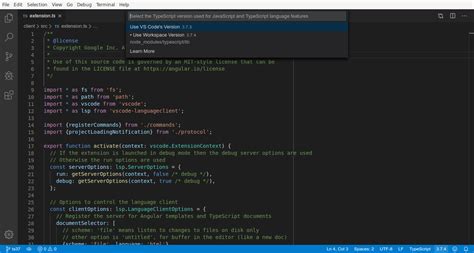 default version of ts and ng in extension · issue 556 · angular vscode