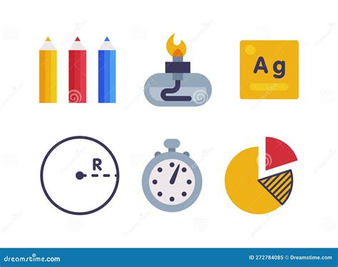 School Education Object With Pencils Radius Timer Pie Chart Algebra