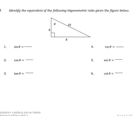 Solved Identify The Equivalent Of The Following Trigonometric Ratio