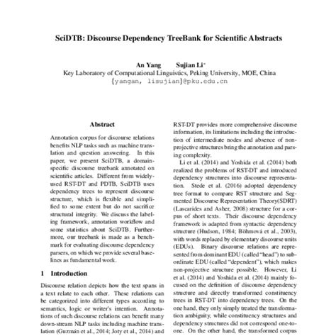 Scidtb Discourse Dependency Treebank For Scientific Abstracts Acl Anthology