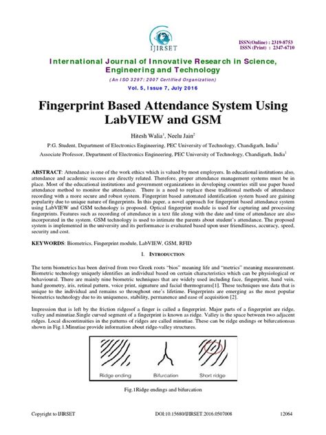 Fingerprint Based Attendance System Using Labview And Gsm Pdf