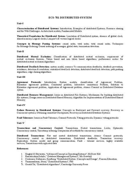 ecs 701 distributed system syllabus pdf distributed computing concurrency computer