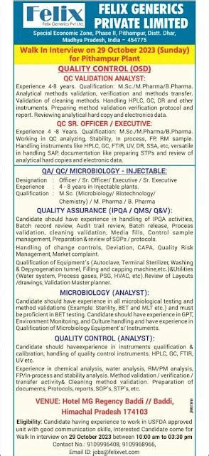 Felix Generics Walk In Interviews For Qc Qa Qc Micro Multiple