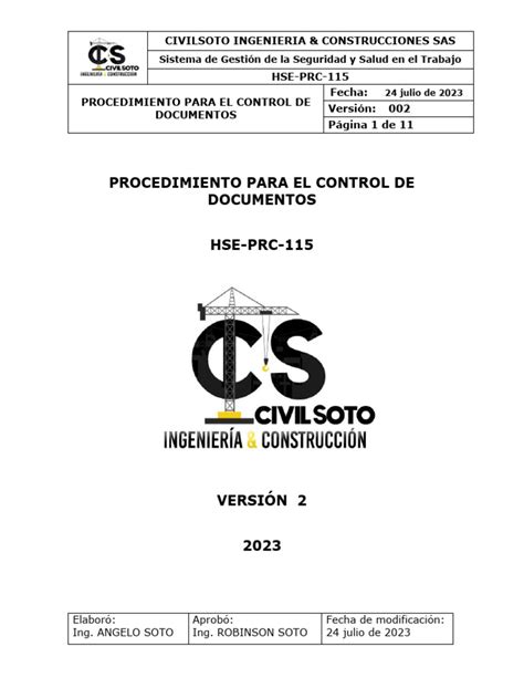 Procedimiento Control De Documentos Pdf