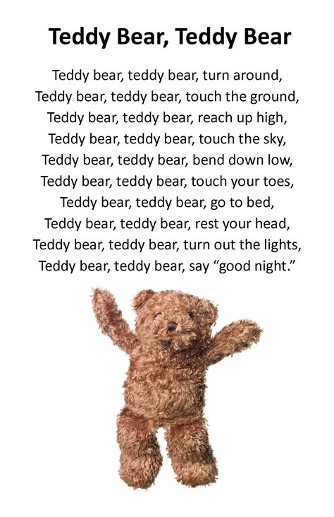 Teddy Bear Teddy Bear Lyrics Printable At Victor Edythe Blog