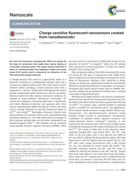 Pdf Charge Sensitive Fluorescent Nanosensors Created From Nanodiamond