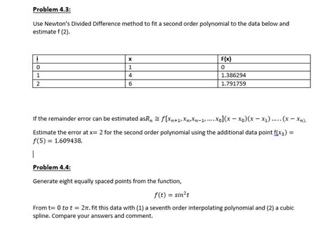 Solved Use Newton S Divided Difference Method To Fit A Chegg