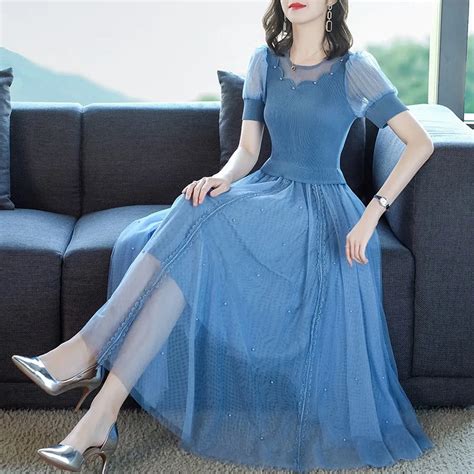 여성용 퍼플 메쉬 할로우 아웃 섹시 미디 드레스 2023 블랙 한국 빈티지 헵번 드레스 여름 패션 가볍고 우아한 파티 복장 Aliexpress