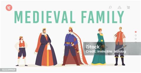 중세 가족 방문 페이지 템플릿 왕실 캐릭터 여왕과 왕 왕자 공주와 페이지 인물 기사 사람의 역할에 대한 스톡 벡터 아트 및 기타 이미지 기사 사람의 역할 가족 여자