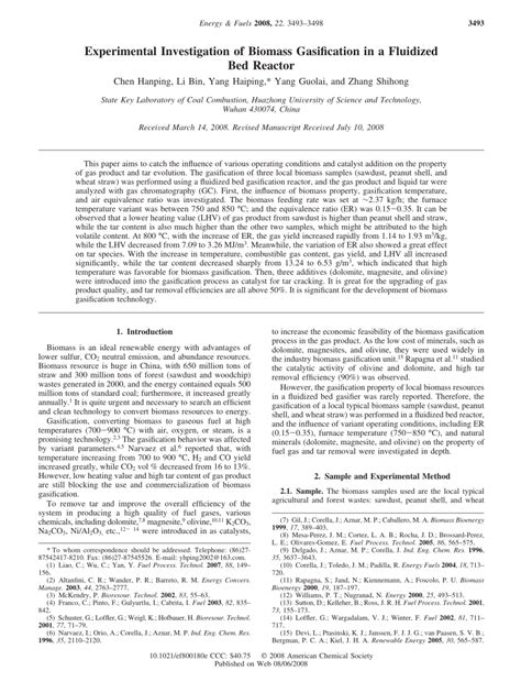 Pdf Experimental Investigation Of Biomass Gasification In A Fluidized Bed Reactor