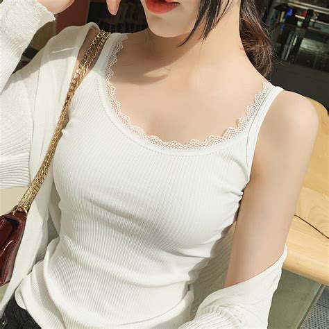新款韩版蕾丝花边纯棉吊带小背心女内搭修身外穿无袖打底衫上衣夏 虎窝淘
