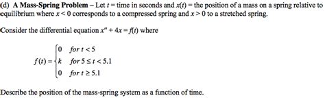 Solved A Mass Spring Problem Let T Time In Seconds And Chegg Com