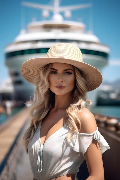 Premium Photo Tourist Woman In Front Of A Cruise Ship