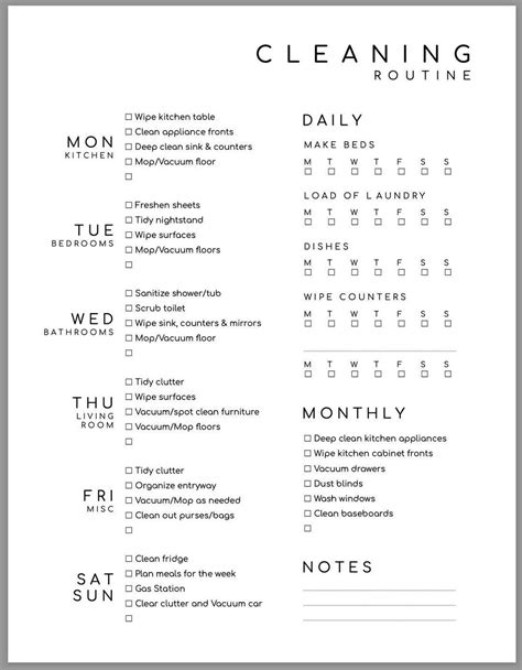Printable And Editable Cleaning Schedule And Checklist Simple Daily