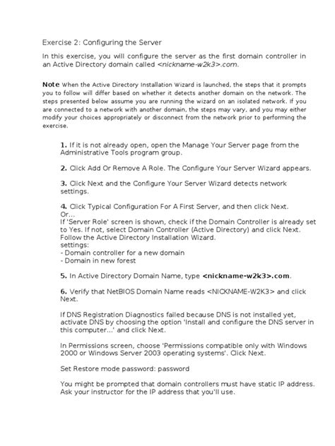 Ex2 Configuringtheserver Pdf Active Directory Domain Name
