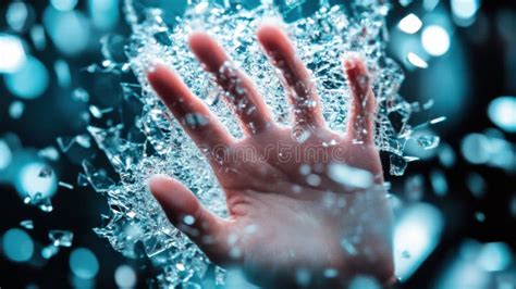 Hand Reaching Through Shattered Glass Capturing A Moment Of Dynamic