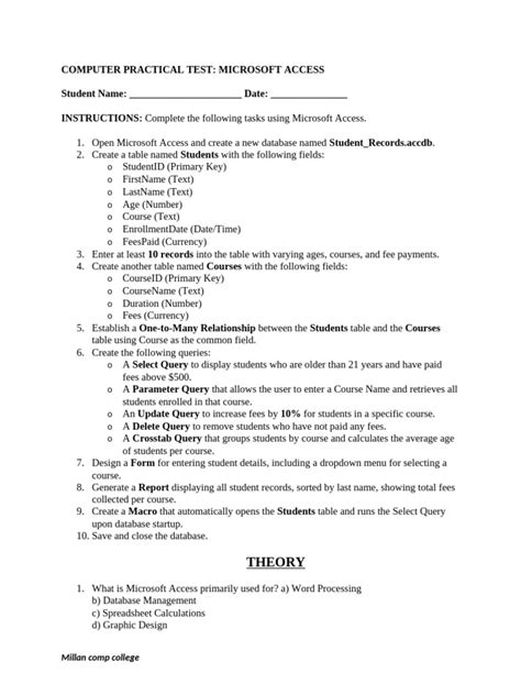 Computer Access Practical Test Pdf Microsoft Access Information Retrieval