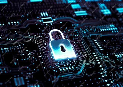 Premium Ai Image Lock In The Center Of Circuit Pathways Concept Of Data Security Cybersecurity