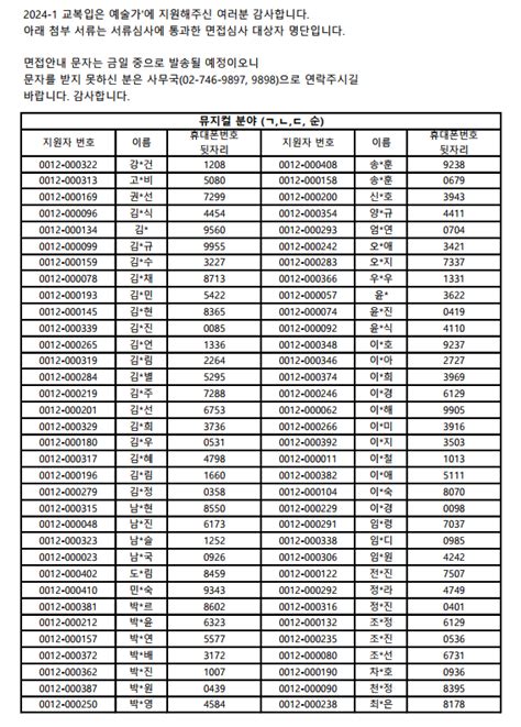 2024 1학기 교복입은 예술가 예술강사 서류심사 합격자 발표 한국예술종합학교 산학협력단