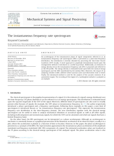 Pdf The Instantaneous Frequency Rate Spectrogram