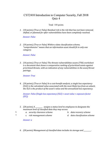 Quiz4 Sol Class Quiz Solution With Questions Cst2410 Introduction