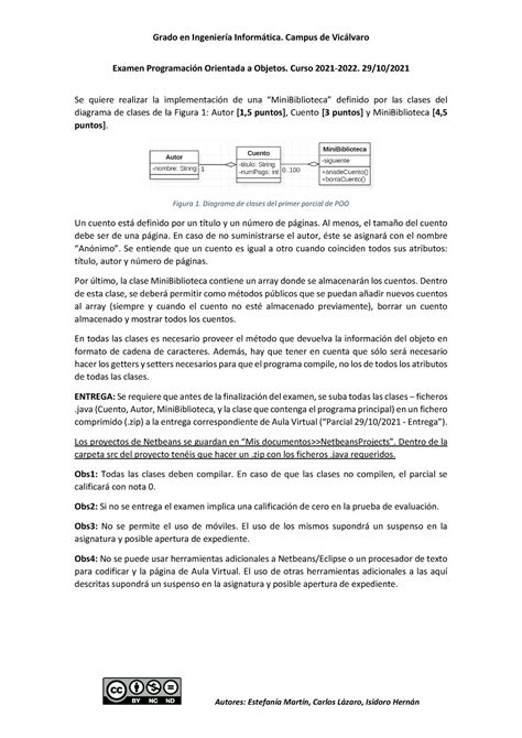 2122 Parcial 1 Poo Examen De Programación Orientada A Objetos De La Universidad Rey Juan