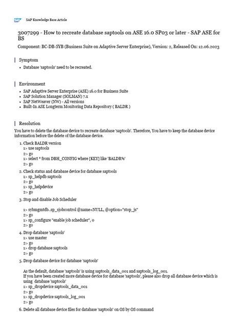 How To Recreate Database Saptools On Ase 16 0 Sp03 Or Later Sap Ase For Bs Pdf Application