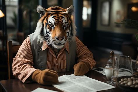 Premium AI Image A Tiger Dressed Like Investigator AI Generated