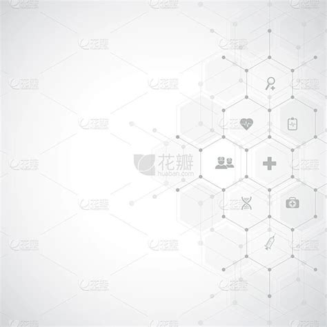 抽象的医学背景与平面图标和符号。模板设计具有概念和理念，适用于医疗保健技术、创新医药、健康、科学研究素材 花瓣网