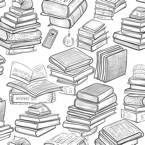 Premium Photo Literary Doodles Seamless Pattern Of Outline Textbooks