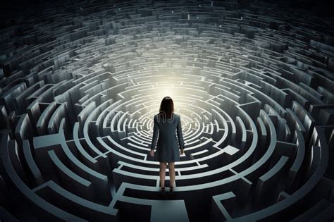Business Woman In The Middle Of The Maze Business Challenge Concept By Generative Ai Stock