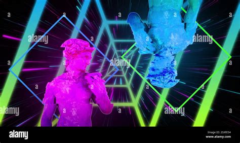 Image Of Interference Over Shapes Moving And Sculptures On Black