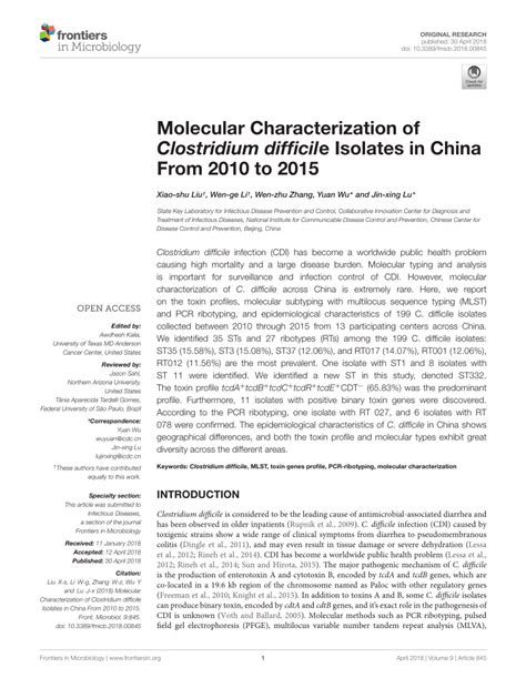 Pdf Molecular Characterization Of Clostridium Difficile Isolates In