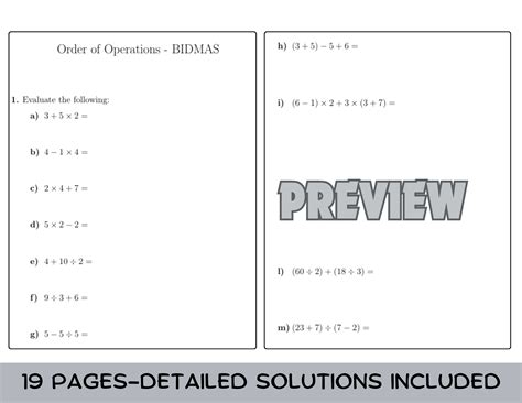 Order Of Operations Bidmas Worksheet With Solutions Teaching Resources