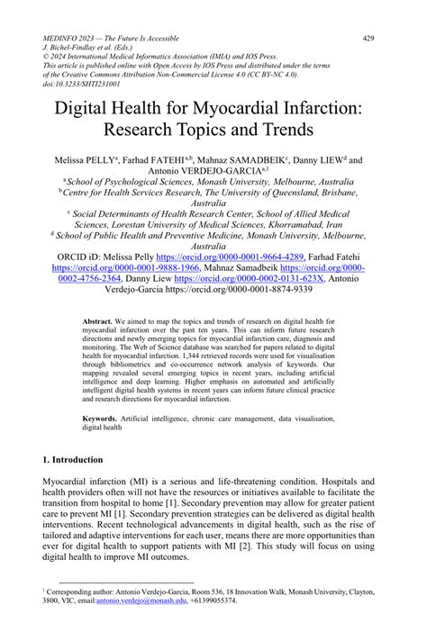 Pdf Digital Health For Myocardial Infarction Research Topics And Trends