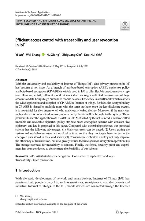 Pdf Efficient Access Control With Traceability And User Revocation In Iot