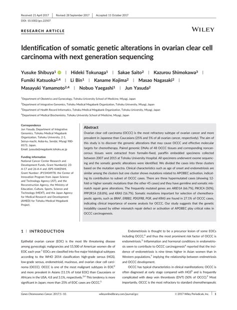 Pdf Identification Of Somatic Genetic Alterations In Ovarian Clear
