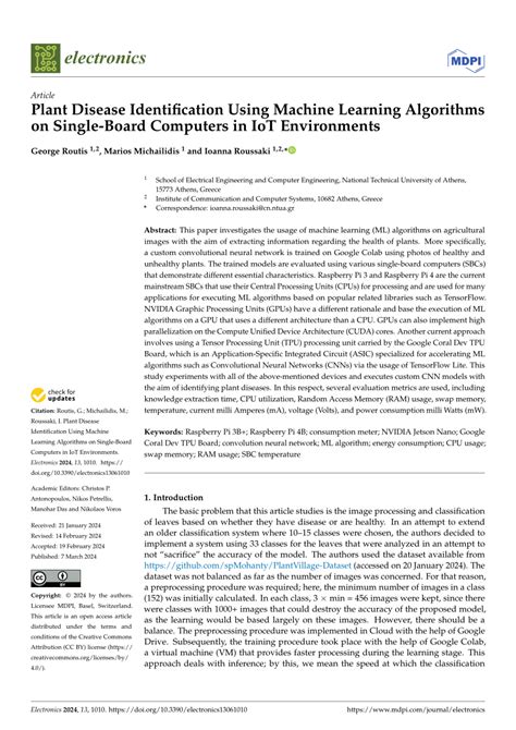 Pdf Plant Disease Identification Using Machine Learning Algorithms On Single Board Computers