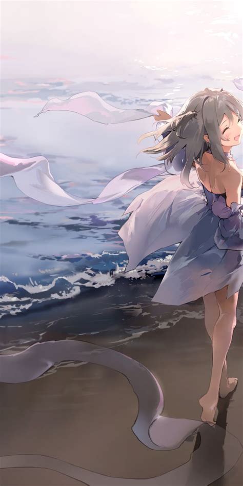 Завантажити шпалери на робочий стіл ПК Аніме Дівчина Море безкоштовно 1023522