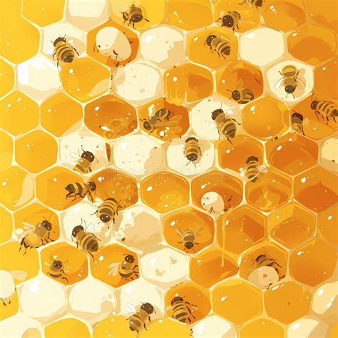 Bustling Bee Hive With Honeycomb Bees Busily At Work Stock