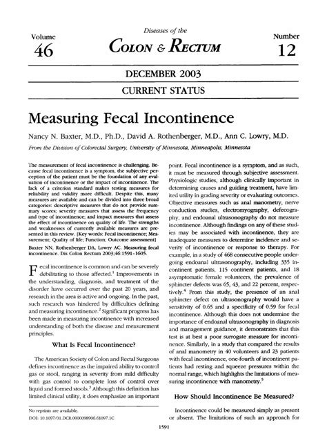 Measuring Fecal Incontinence Pdf Validity Statistics Medicine