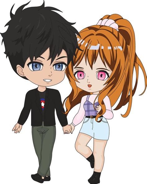 Cute Chibi Couple Holding Hands Walking Side By Side Chibi Character