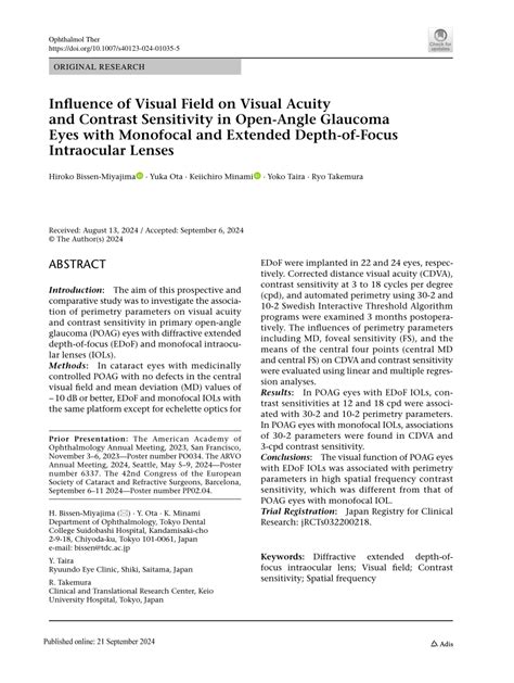 Pdf Influence Of Visual Field On Visual Acuity And Contrast Sensitivity In Open Angle Glaucoma